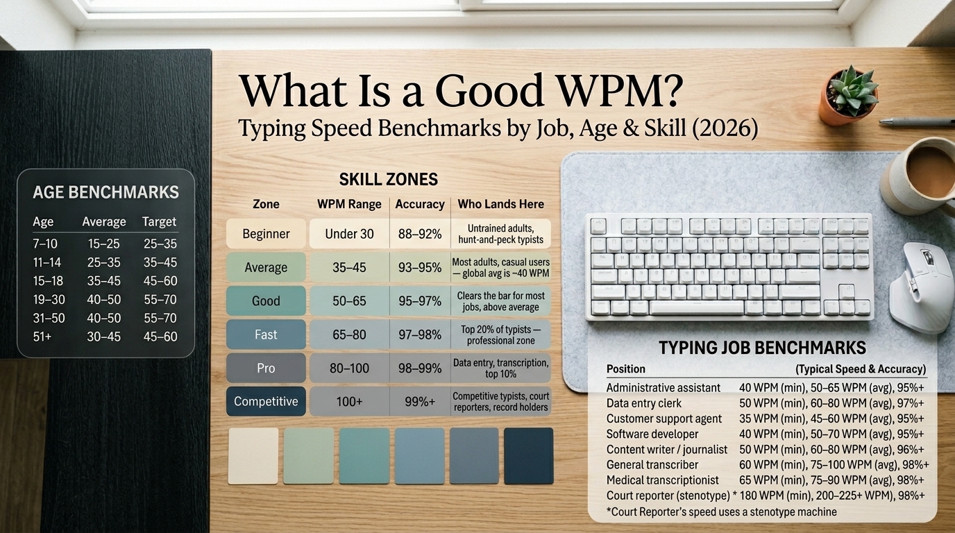 What Is a Good WPM? Typing Speed Benchmarks by Job, Age & Skill (2026 ...